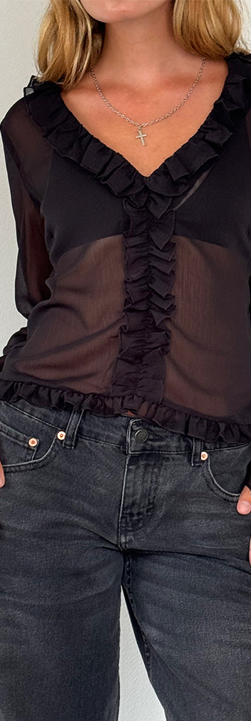 Chiffon Black Ruffle Top | Adriana – motelrocks.com