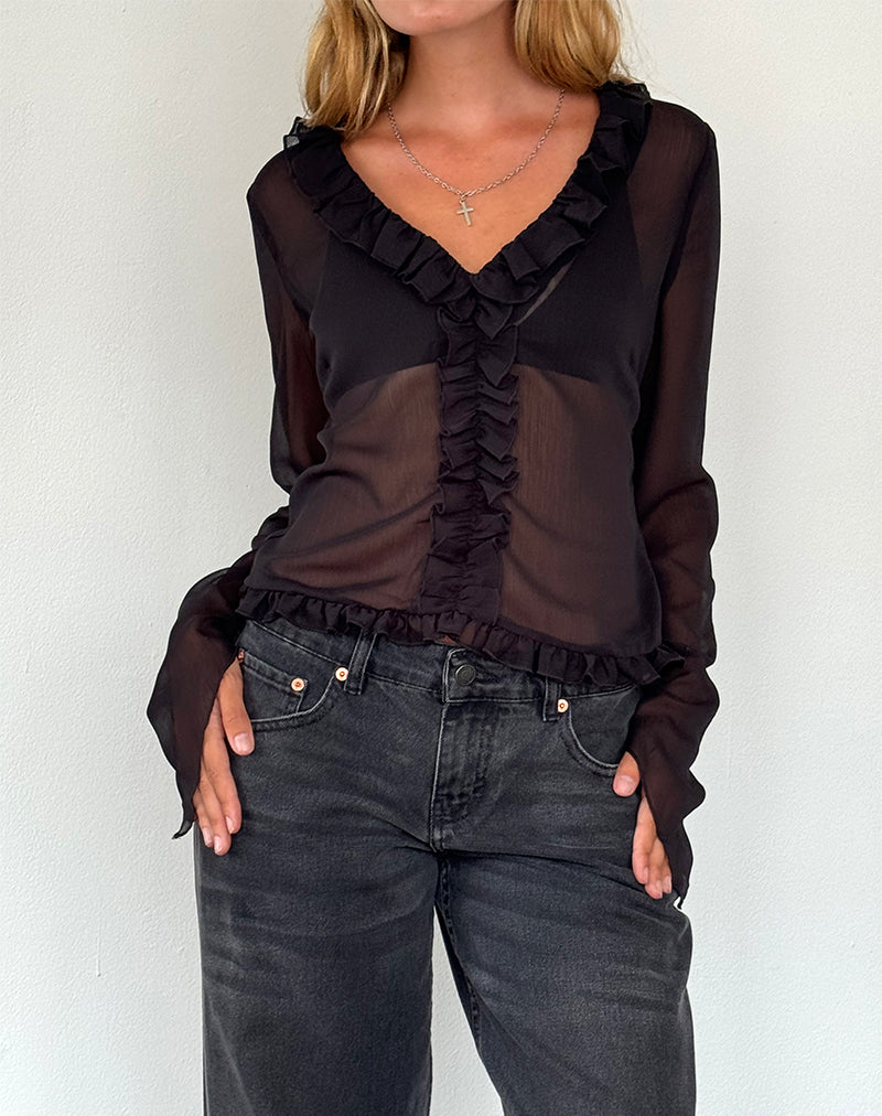 Chiffon Black Ruffle Top | Adriana – motelrocks.com