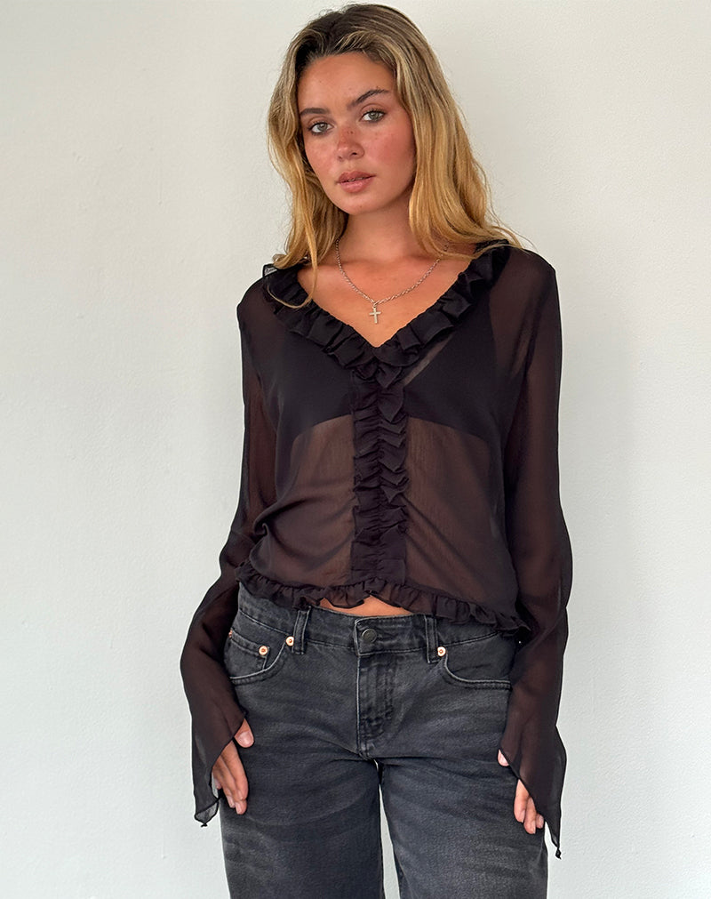 Chiffon Black Ruffle Top | Adriana – motelrocks.com