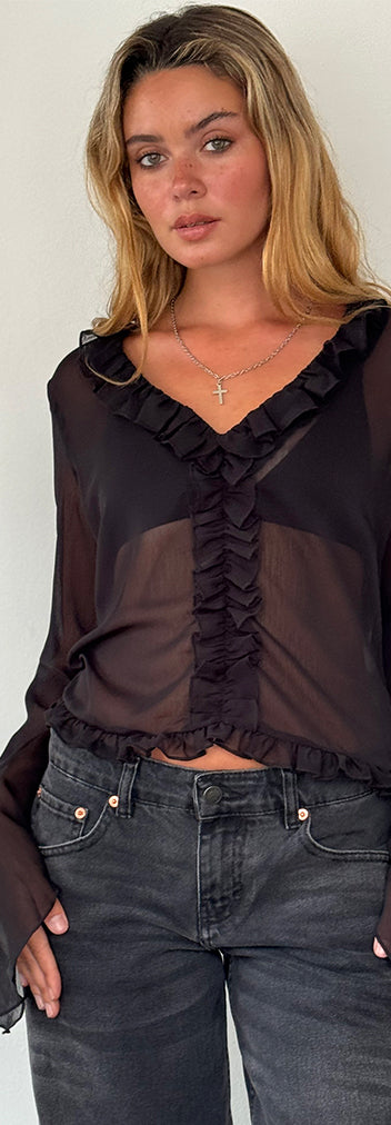 Chiffon Black Ruffle Top | Adriana – motelrocks.com
