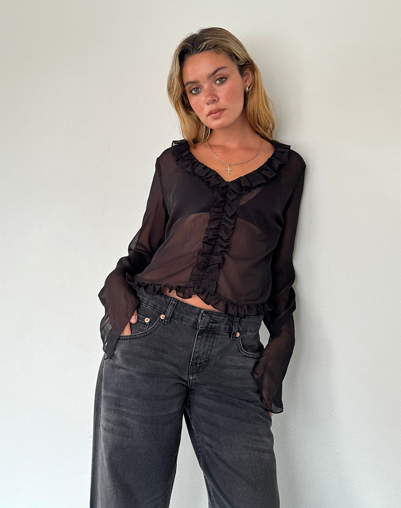 Chiffon Black Ruffle Top | Adriana – motelrocks.com