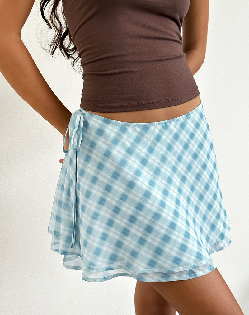 Blue Blurred Check Mini Skirt | Anora – motelrocks.com