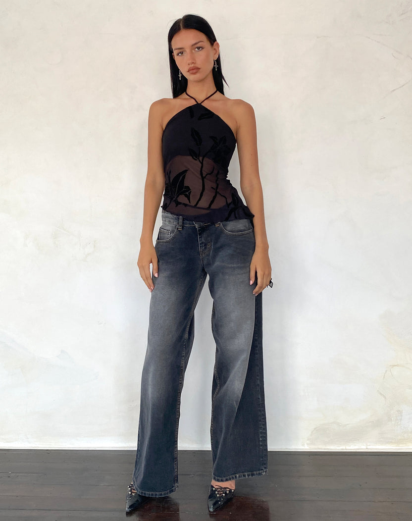 Black Orchids Print Halterneck Top | Arabella – motelrocks.com