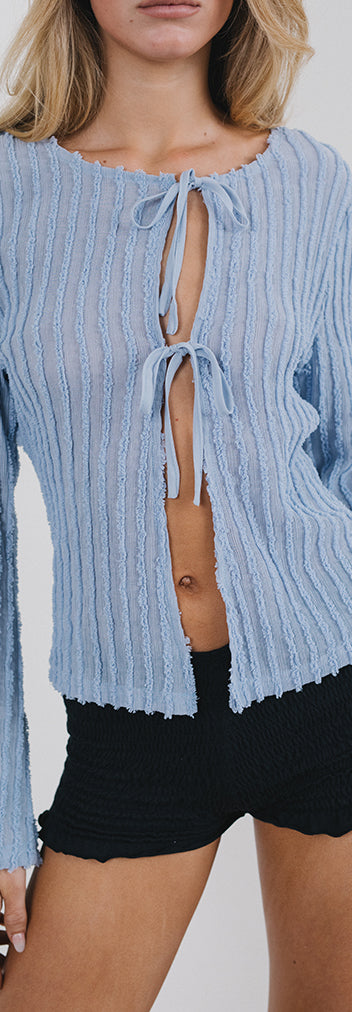 Blue Crinkle Tie Front Cardi | Araceli – motelrocks.com