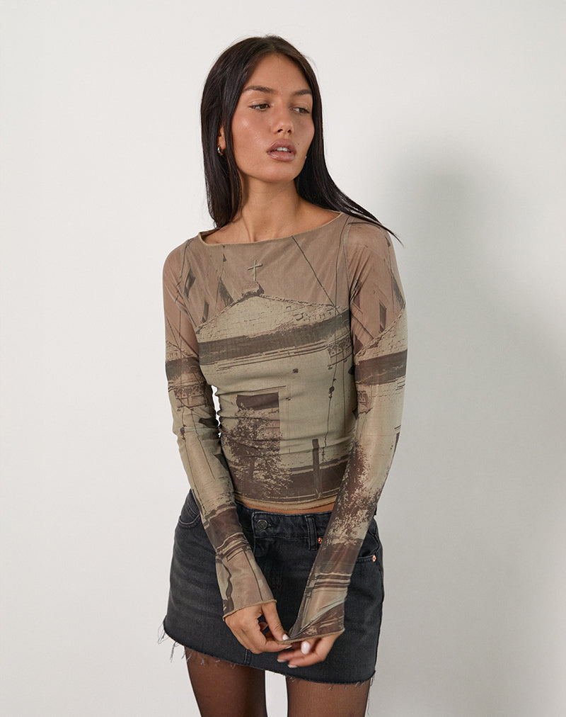 Green Long Sleeve Mesh Top with Abstract Print | Armali – motelrocks.com