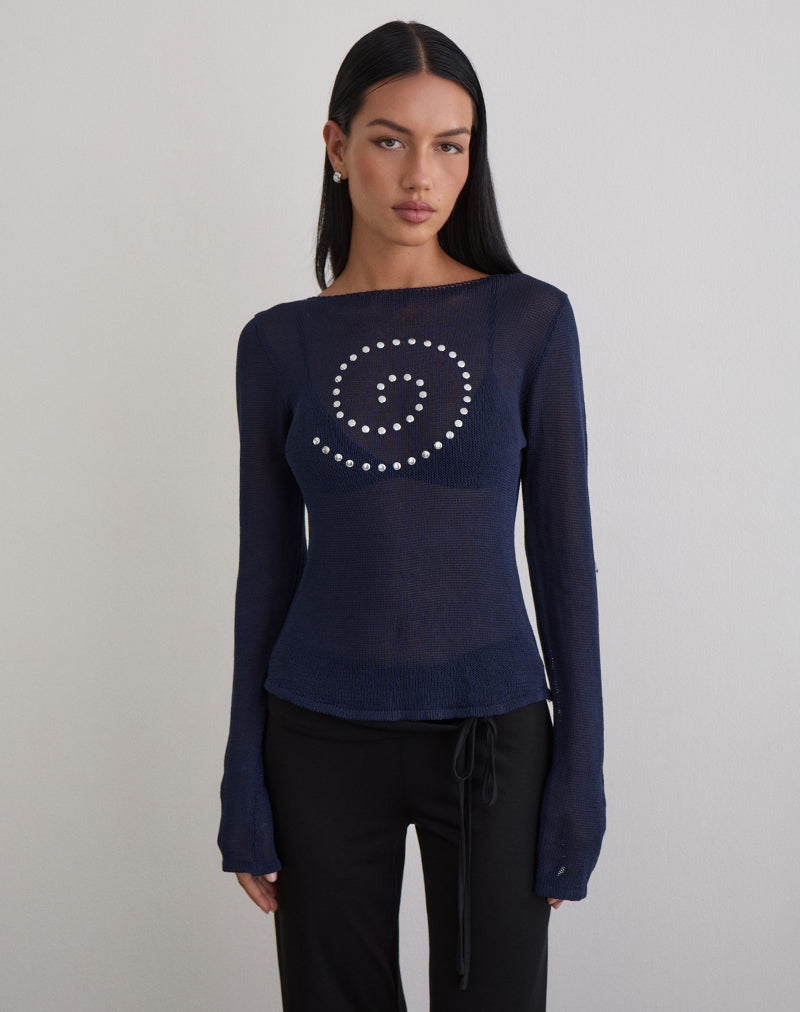 Navy Sheer Knit Top | Armali – motelrocks.com