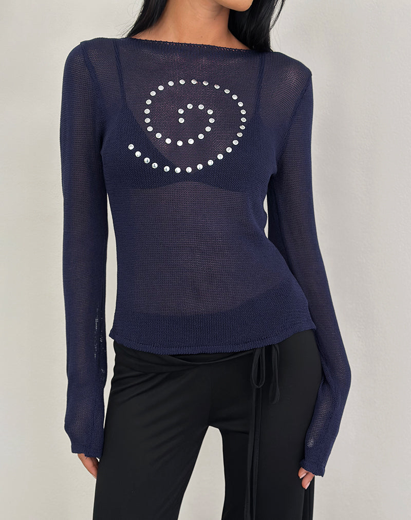 Navy Sheer Knit Top | Armali – motelrocks.com