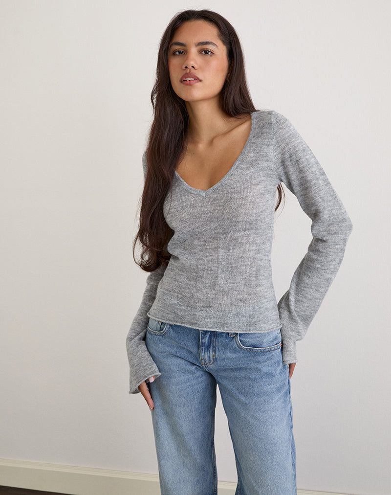 Grey Sheer Knit Long Sleeve Top | Ashla – motelrocks.com