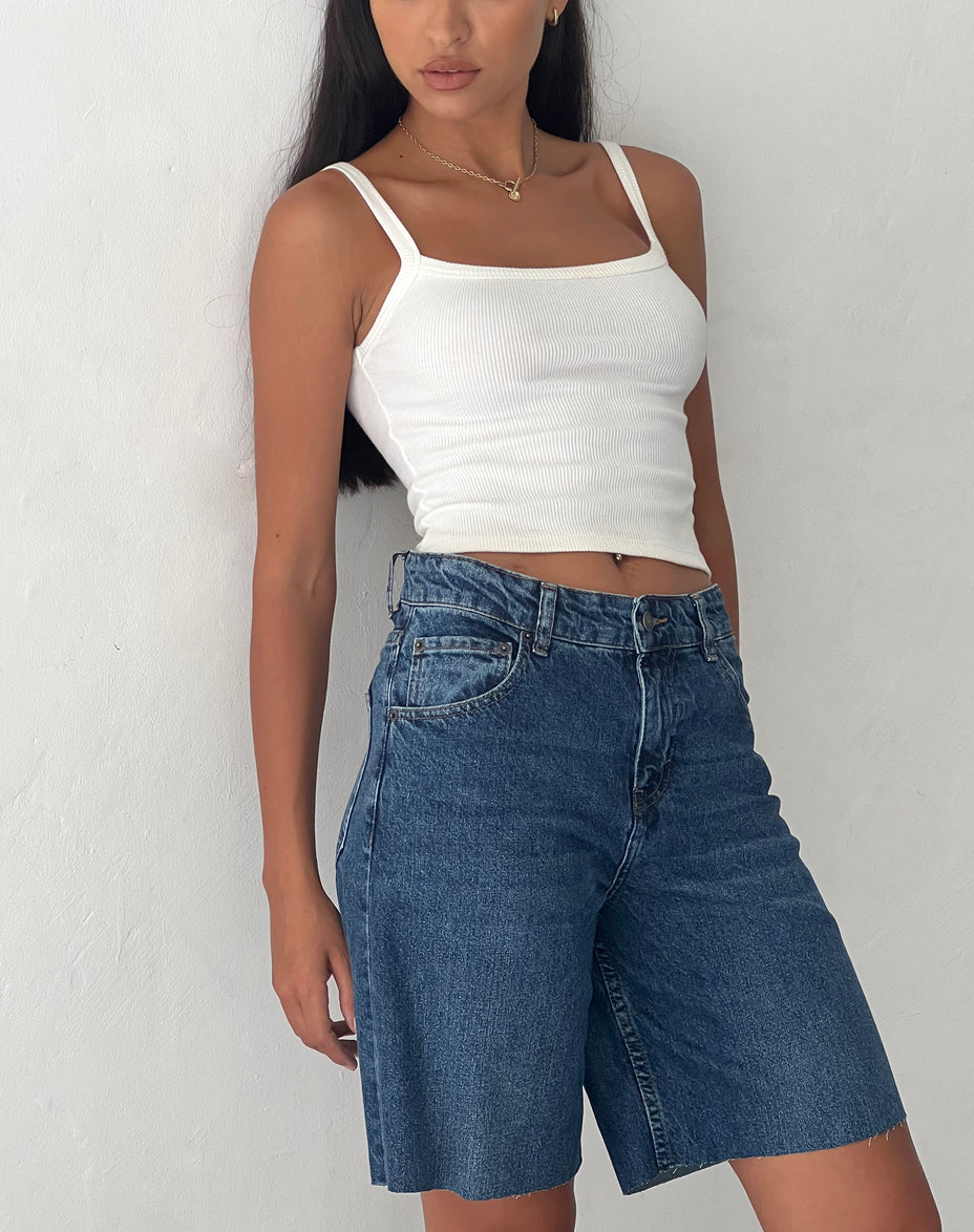 Mid Blue Used Long Jort | Roomy – motelrocks.com