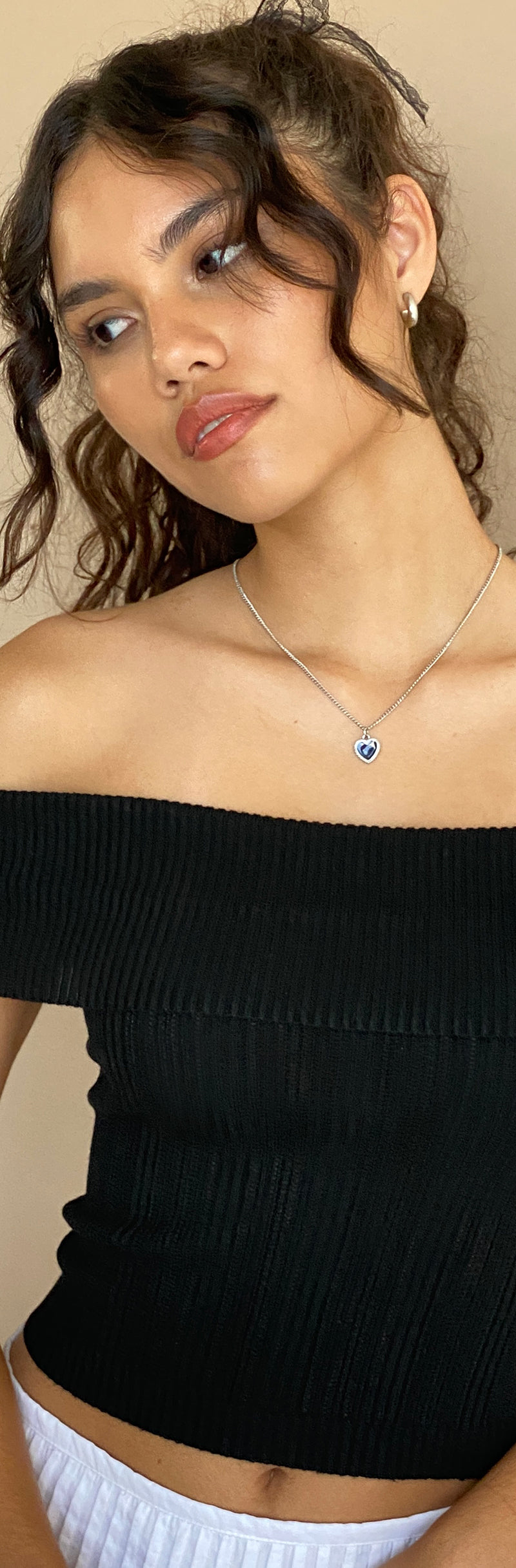 Black with Rosette Knitted Bardot Top | Brenda – motelrocks.com