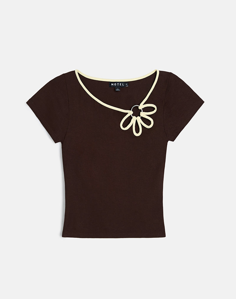Brown with Lemon Binding Cut Out Flower Top | Bunga – motelrocks.com