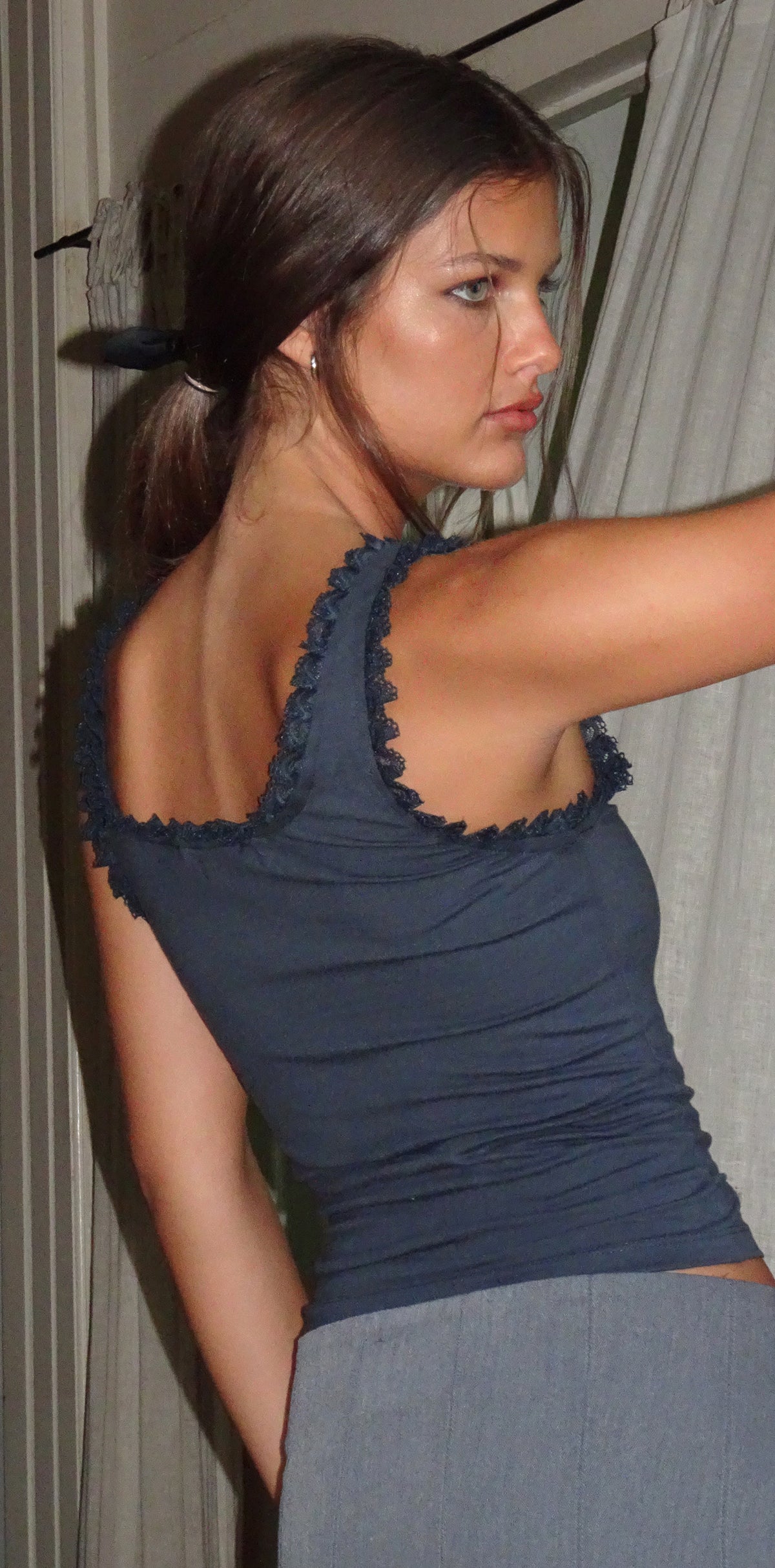 Ocean Storm Bow Print Lace Trim Vest Top | Carillo – motelrocks.com