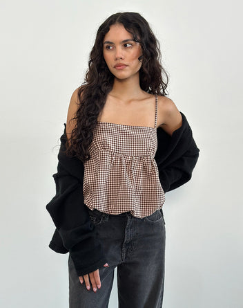 Brown Mini Gingham Frill Cami Top | Charlita – motelrocks.com