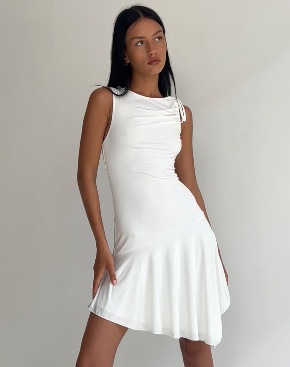 Slinky Ivory Waterfall Hem Mini Dress | Chaya – motelrocks.com