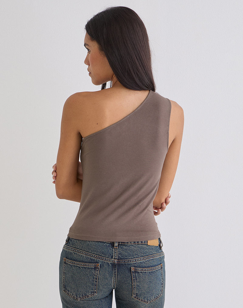 Brown Coffee Quartz Cross Lace Up One Shoulder Top | Chivago ...