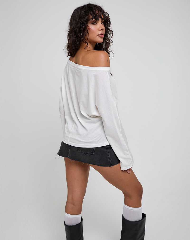 Ivory Basic Off The Shoulder Long Sleeve Top | Damian – motelrocks.com