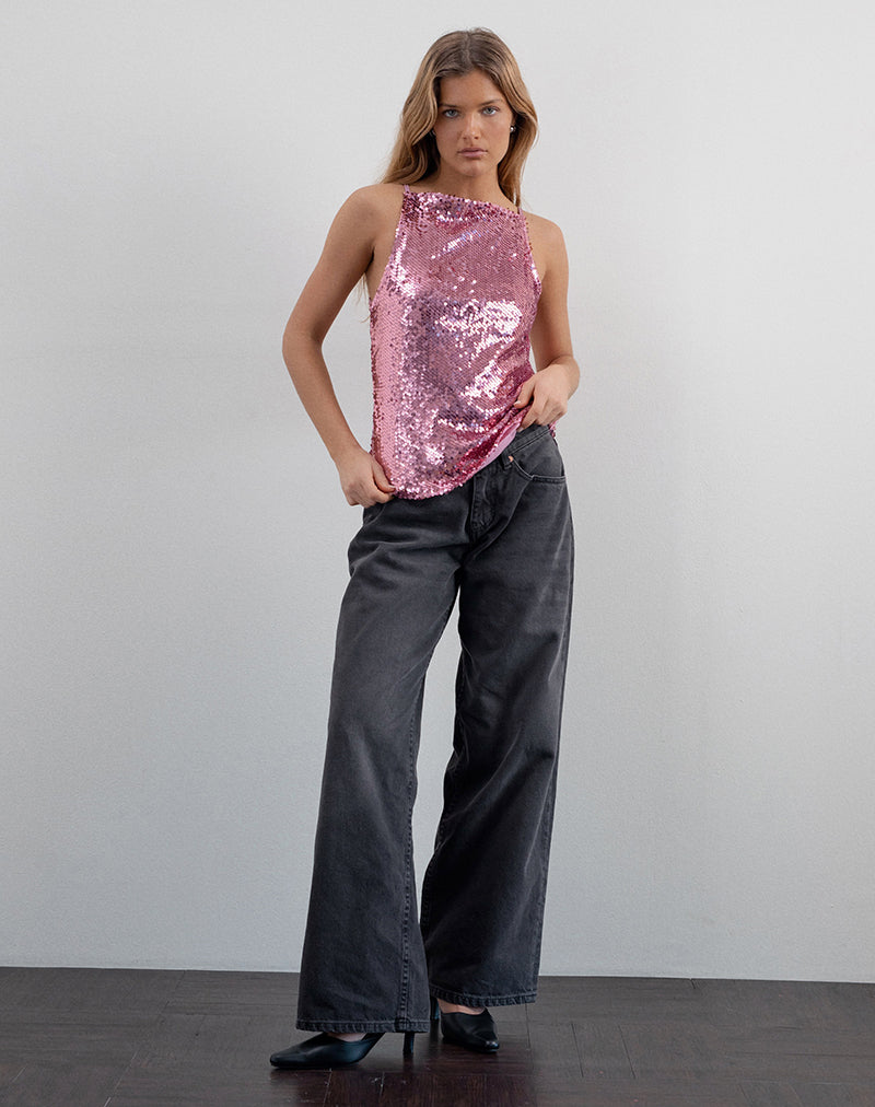 Pink Sequin Vest Top | Damske – motelrocks.com