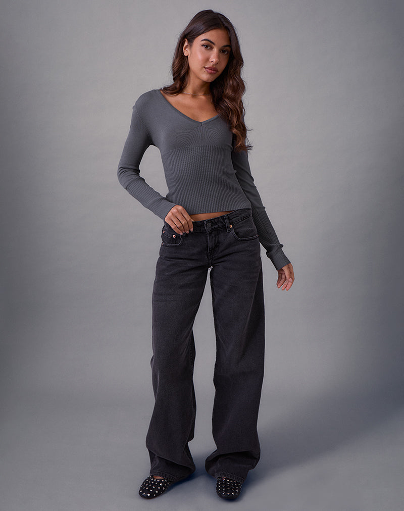 Grey Long Sleeve Knit Top | Darya – motelrocks.com