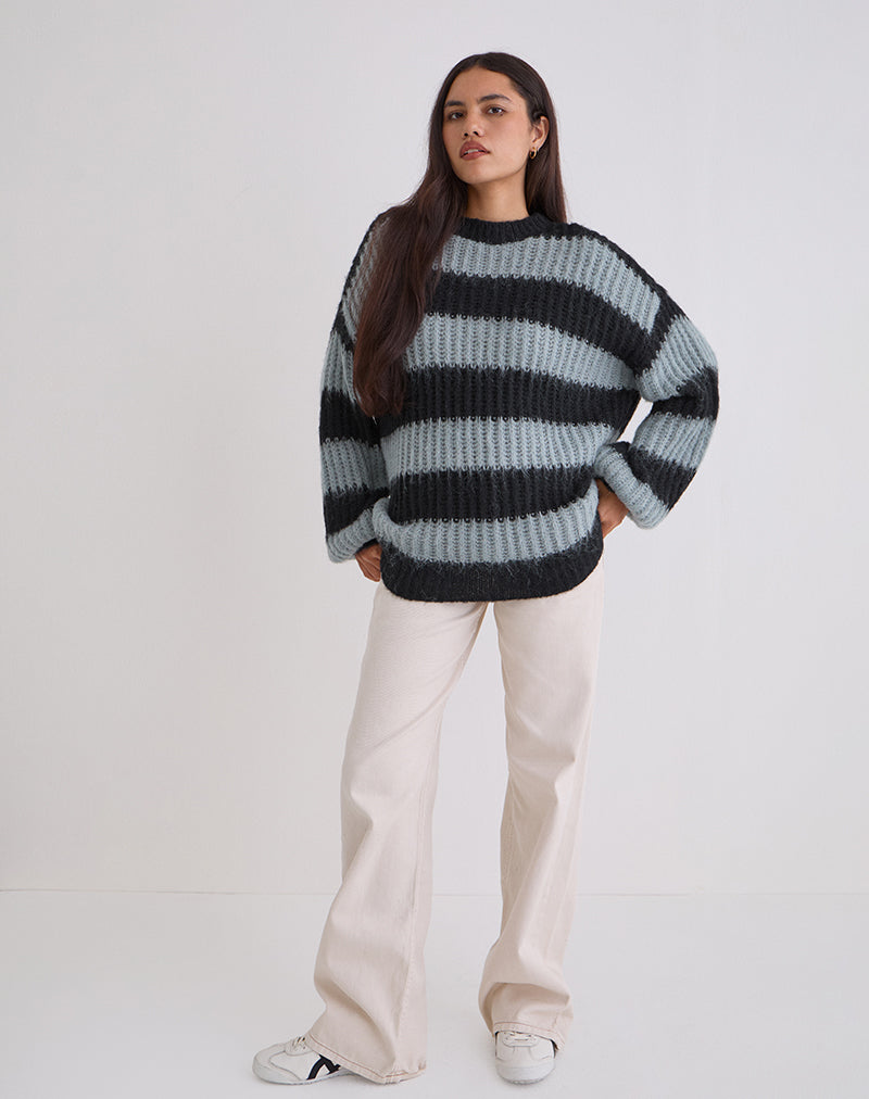 Grey and Charcoal Stripe Jumper | Daren – motelrocks.com