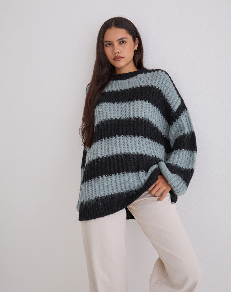 Grey and Charcoal Stripe Jumper | Daren – motelrocks.com