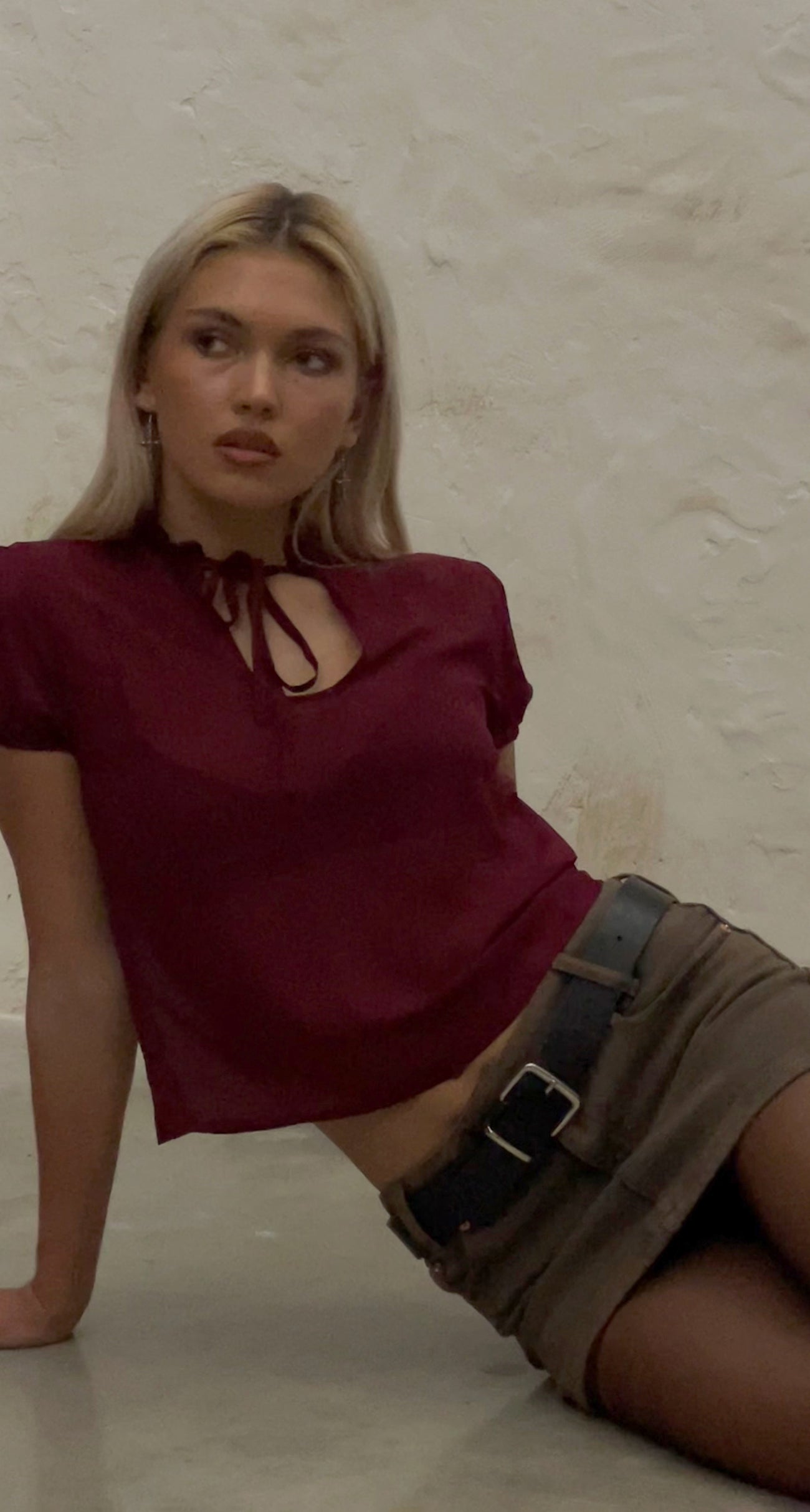 Short Sleeve Red Oxblood Chiffon Blouse | Enzo – motelrocks.com