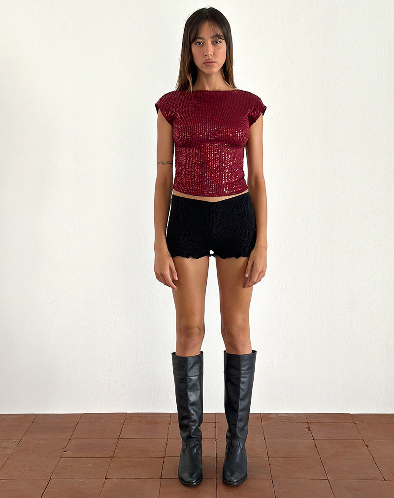 Red Gauzy Sequin Low Back Top | Erika – motelrocks.com