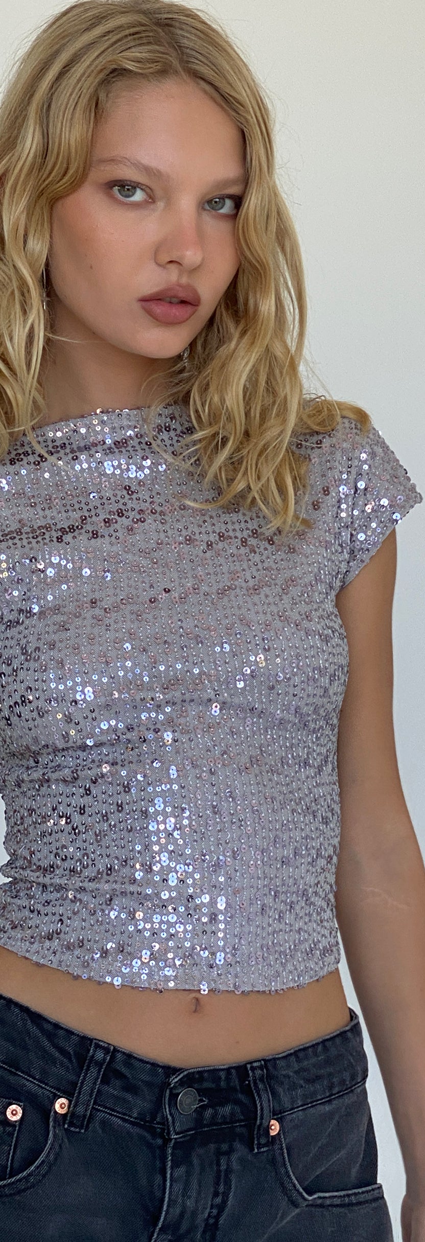 Silver Sequin Backless Top | Erika – motelrocks.com