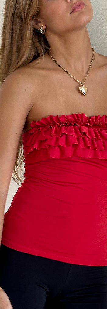 Red Slinky Ruffle Bandeau Top | Fortuna – motelrocks.com