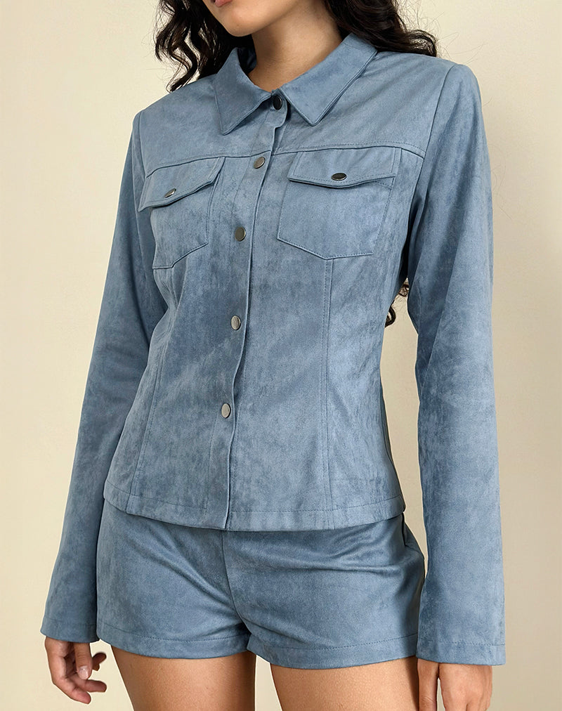 Suede Dusty Blue Jacket | Fyodora – motelrocks.com
