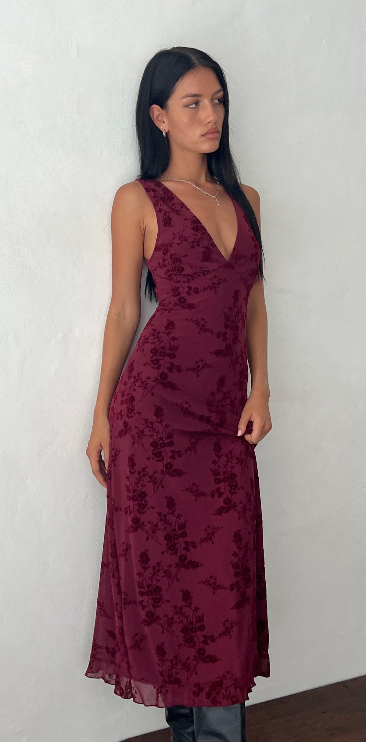 Red Botanical Flower Print Midi Dress | Gabriela – motelrocks.com