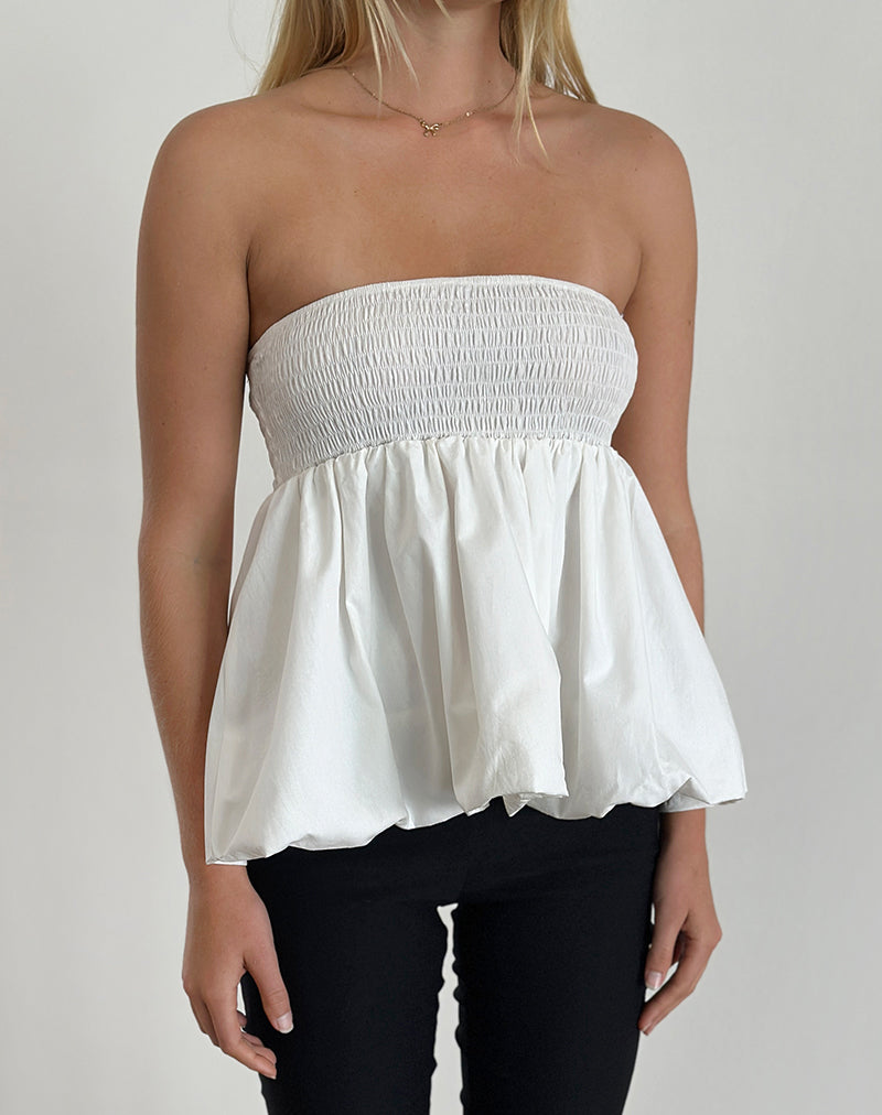 Ivory Poplin Puffball Shirred Top | Gaux – motelrocks.com