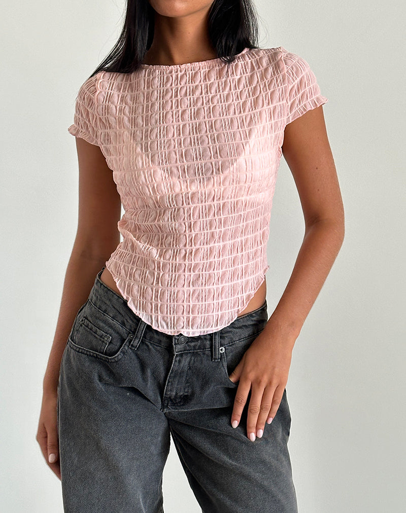 Blush Pink Textured Mesh Top | Georgia – motelrocks.com