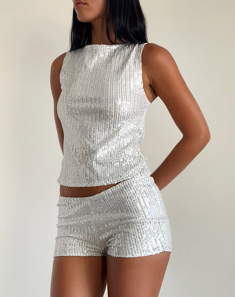 Silver Chrome Drape Mini Sequin Top | Hala – motelrocks.com