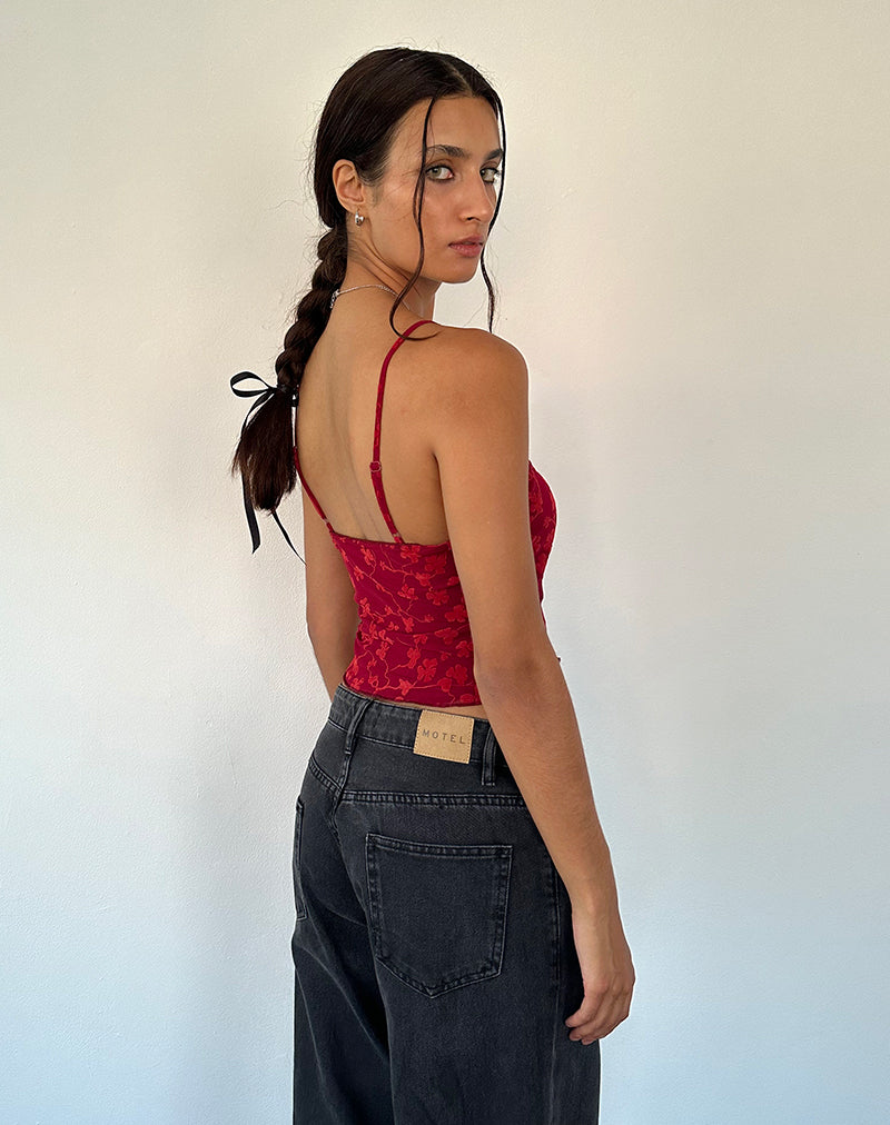 Red Grunge Floral Flock Cami Top | Halusi – motelrocks.com
