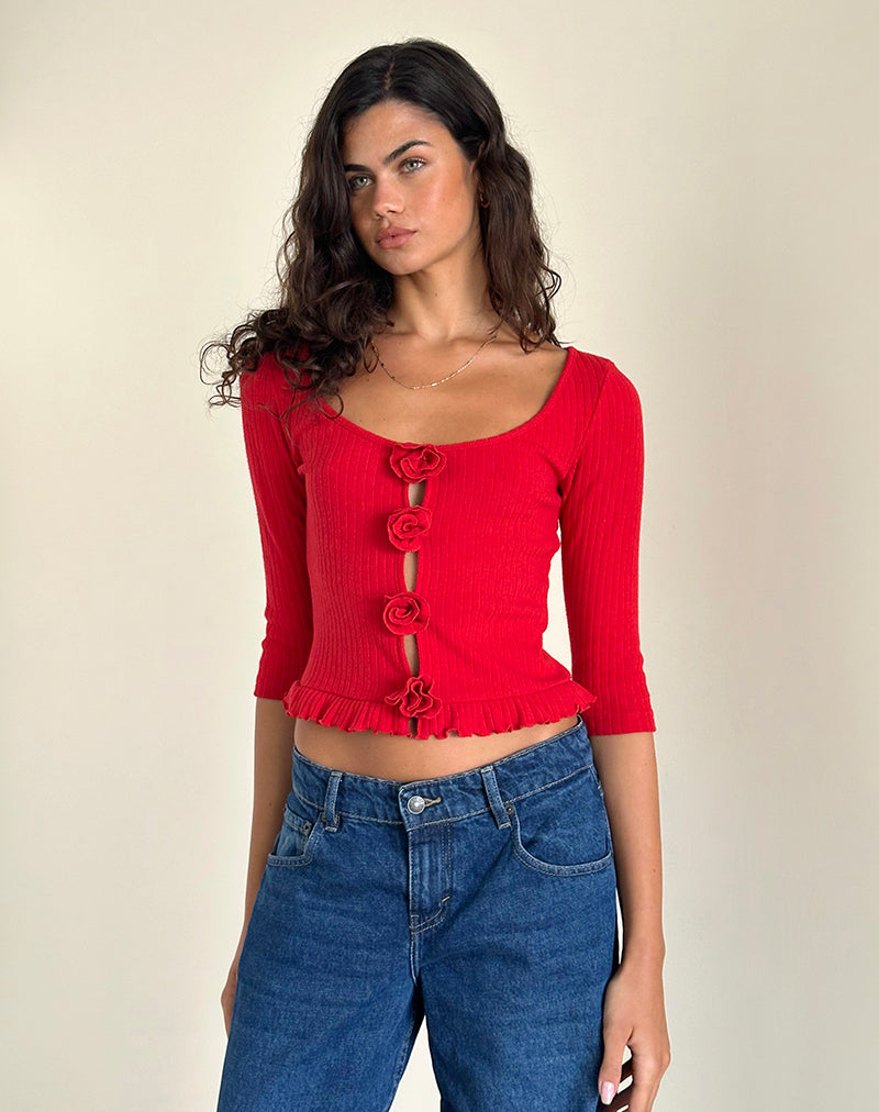 Red Rosette Front Top | Harpan – motelrocks.com