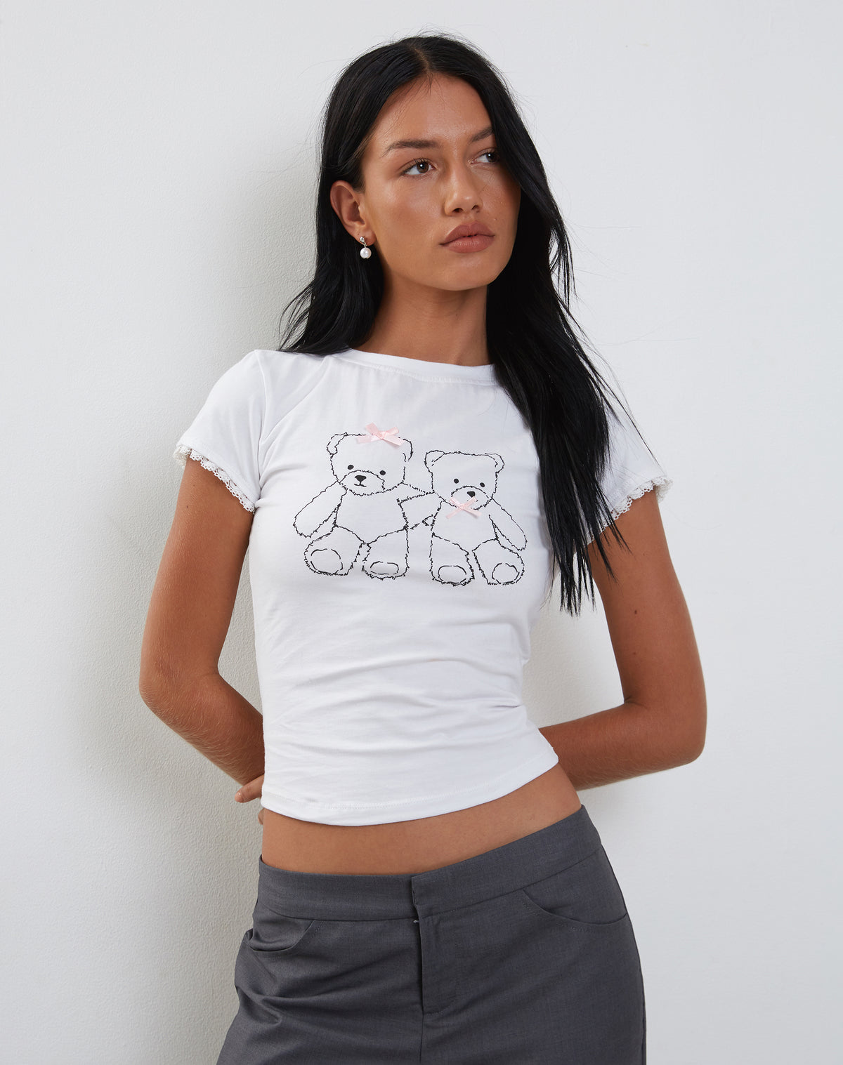 White Sketched Teddy Bear Baby Tee | Izzy – motelrocks.com