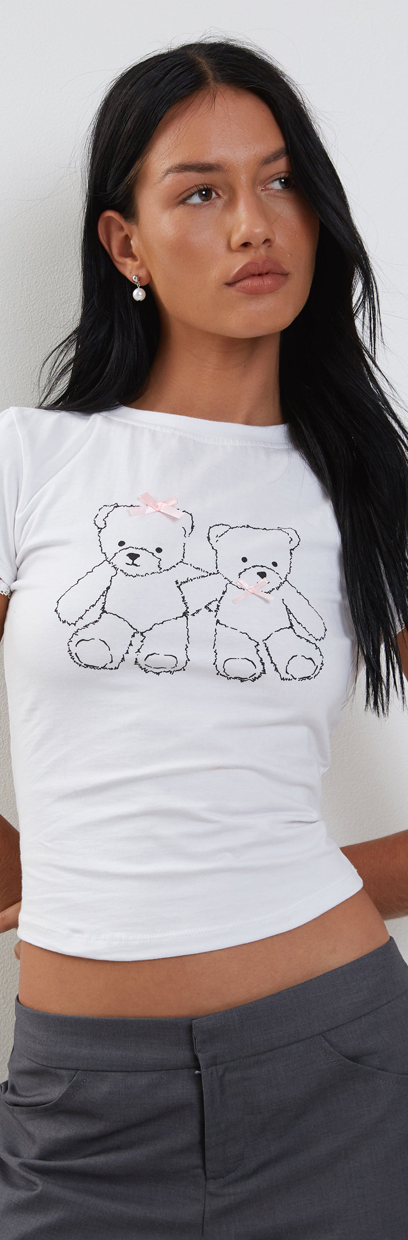 White Sketched Teddy Bear Baby Tee | Izzy – motelrocks.com