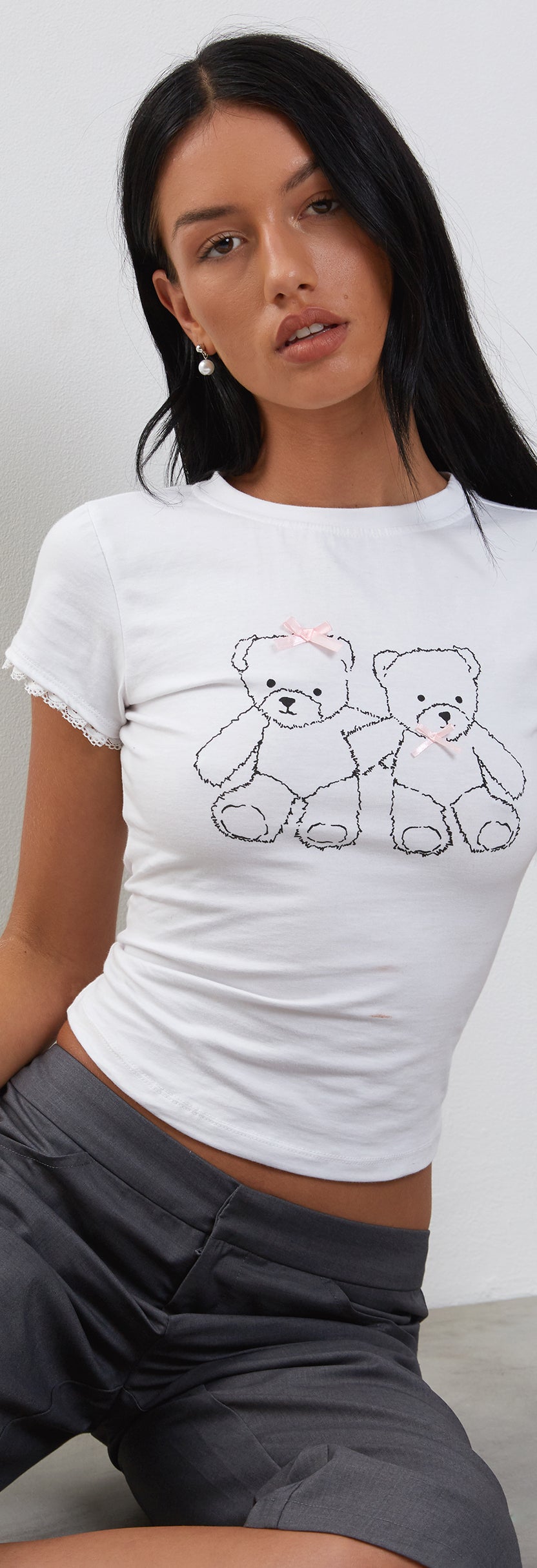 White Sketched Teddy Bear Baby Tee | Izzy – motelrocks.com