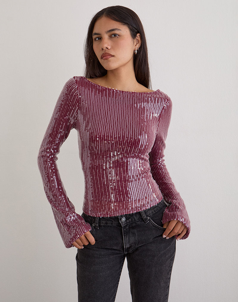 Maroon Sequin Long Sleeve Top | Jalwa – motelrocks.com