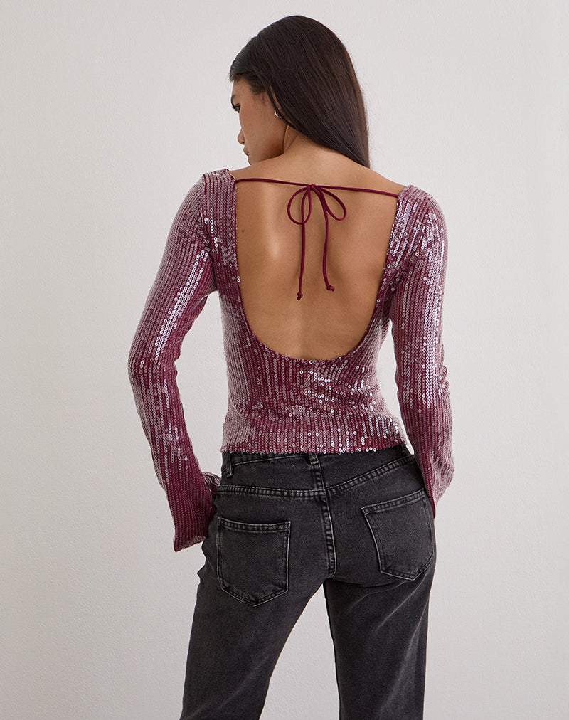 Maroon Sequin Long Sleeve Top | Jalwa – motelrocks.com
