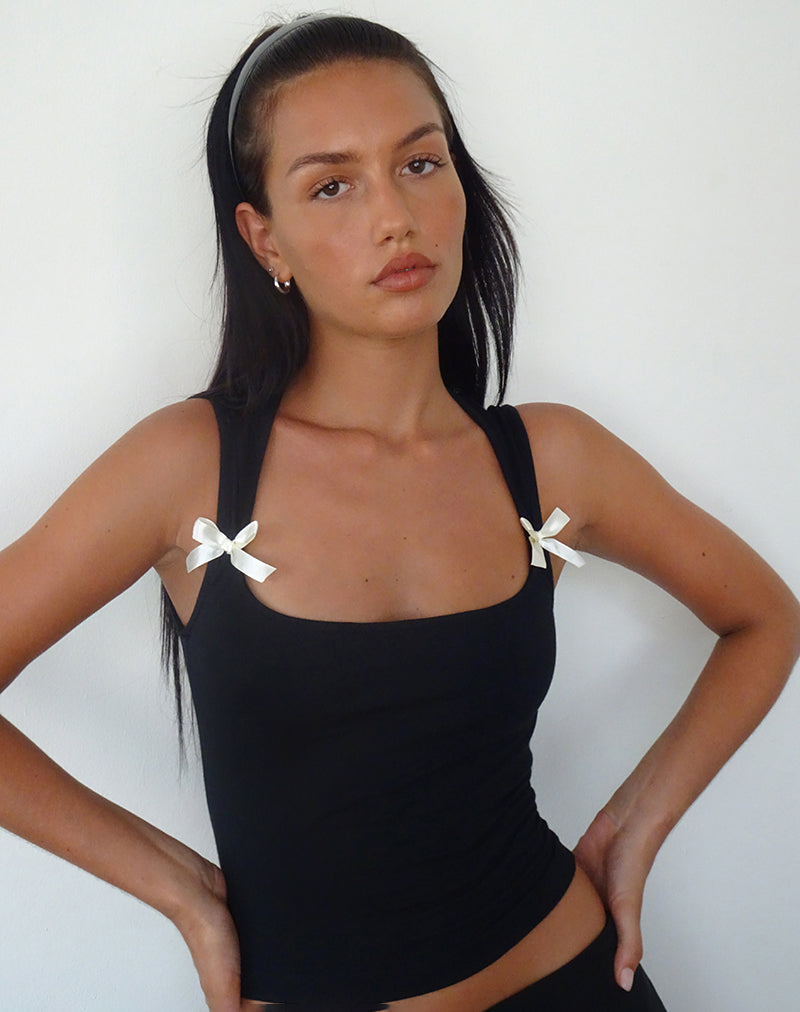 Black with Ivory Bows Crop Top | Jiniso – motelrocks.com