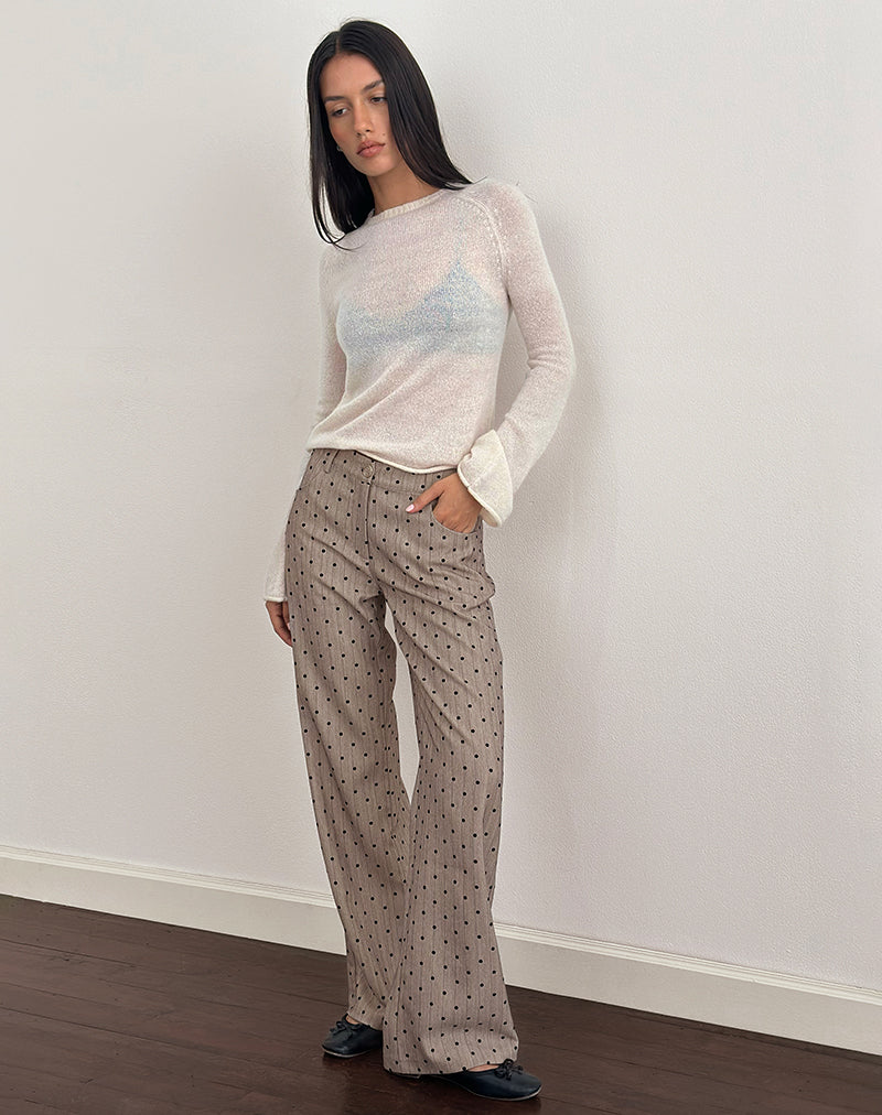 Beige with Pinstripe Polka Tailored Straight Leg Trouser | Tatina ...