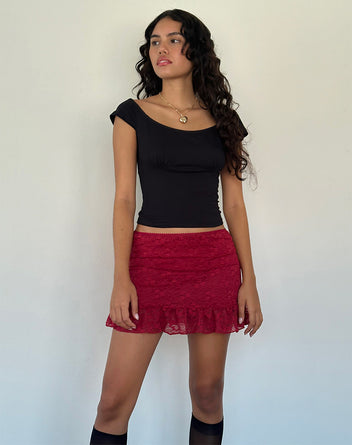 Deep Red Lace Mini Skirt | Krecia – motelrocks.com