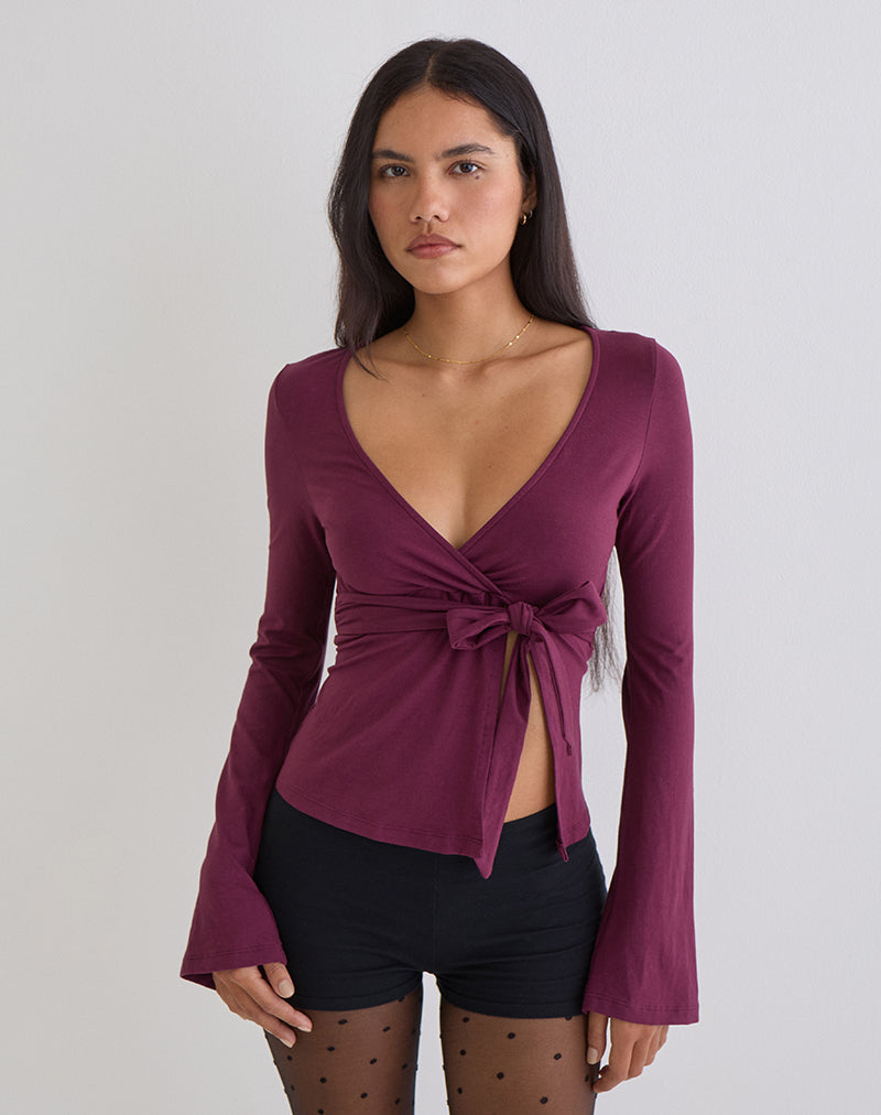 Deep Purple Wrap Plunge Long Sleeve Top | Lamae – motelrocks.com