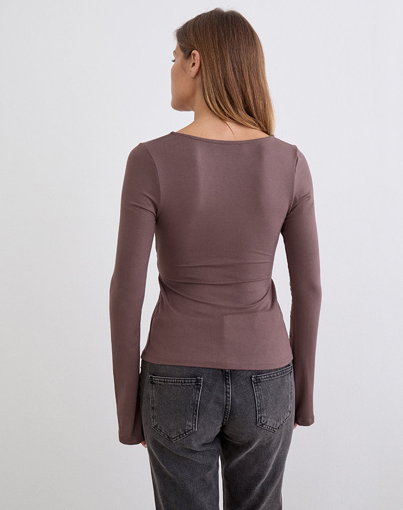 Taupe Wrap Plunge Long Sleeve Top | Lamae – motelrocks.com