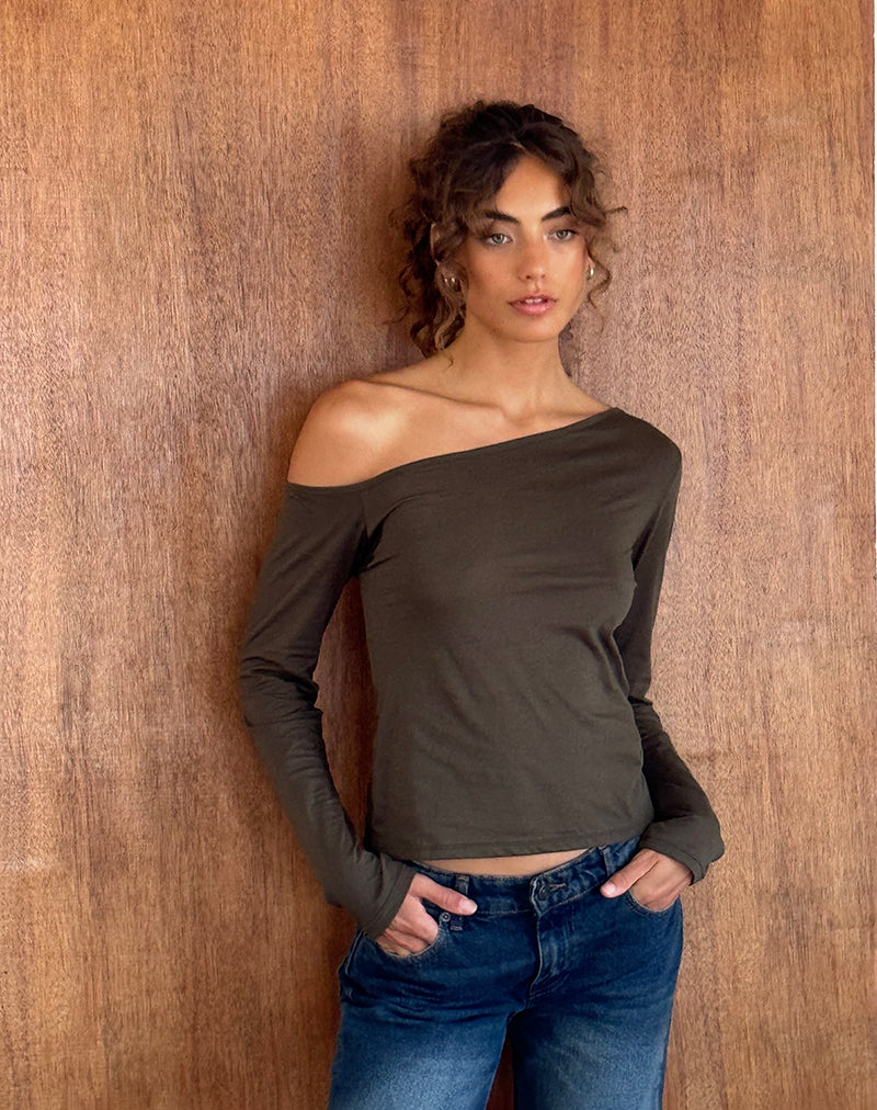 Olive Tissue Jersey Slouchy Top | Ledez – motelrocks.com