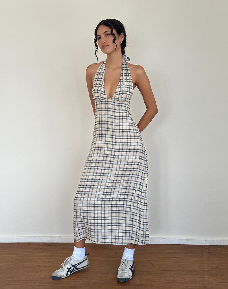 Pastel Blue Tartan Halterneck Midi Dress | Lenata – motelrocks.com