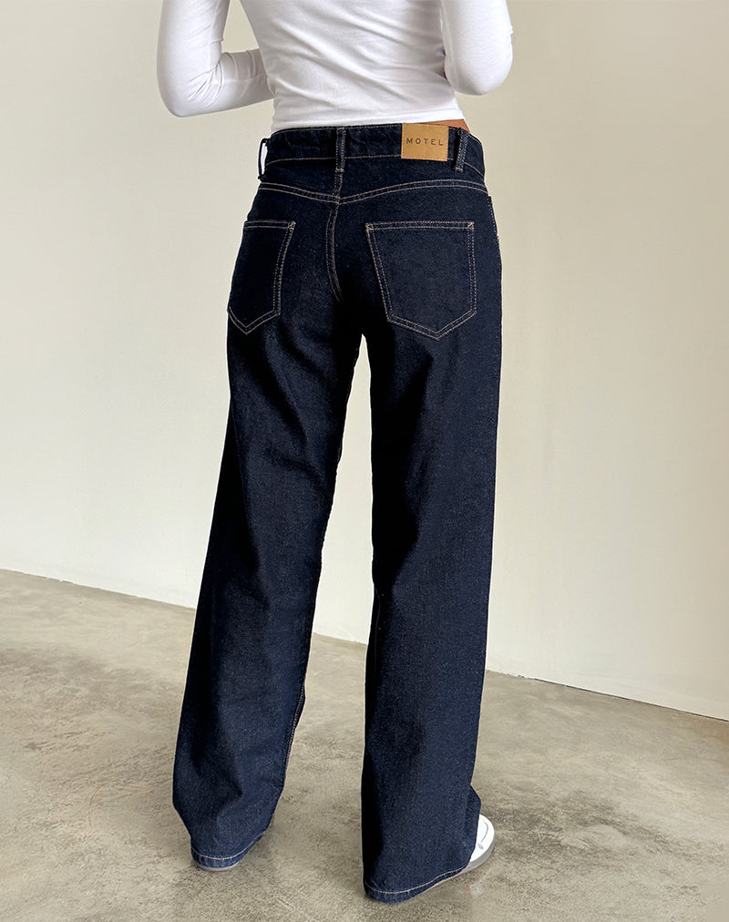 Blue Indigo Low Rise Straight Leg Jeans | Parallel – motelrocks.com