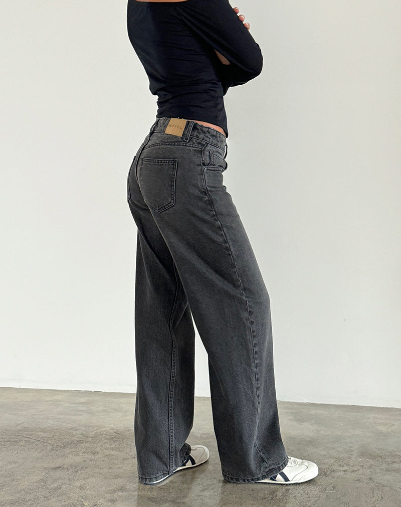Washed Black Grey Low Rise Straight Leg Jeans | Parallel – motelrocks.com
