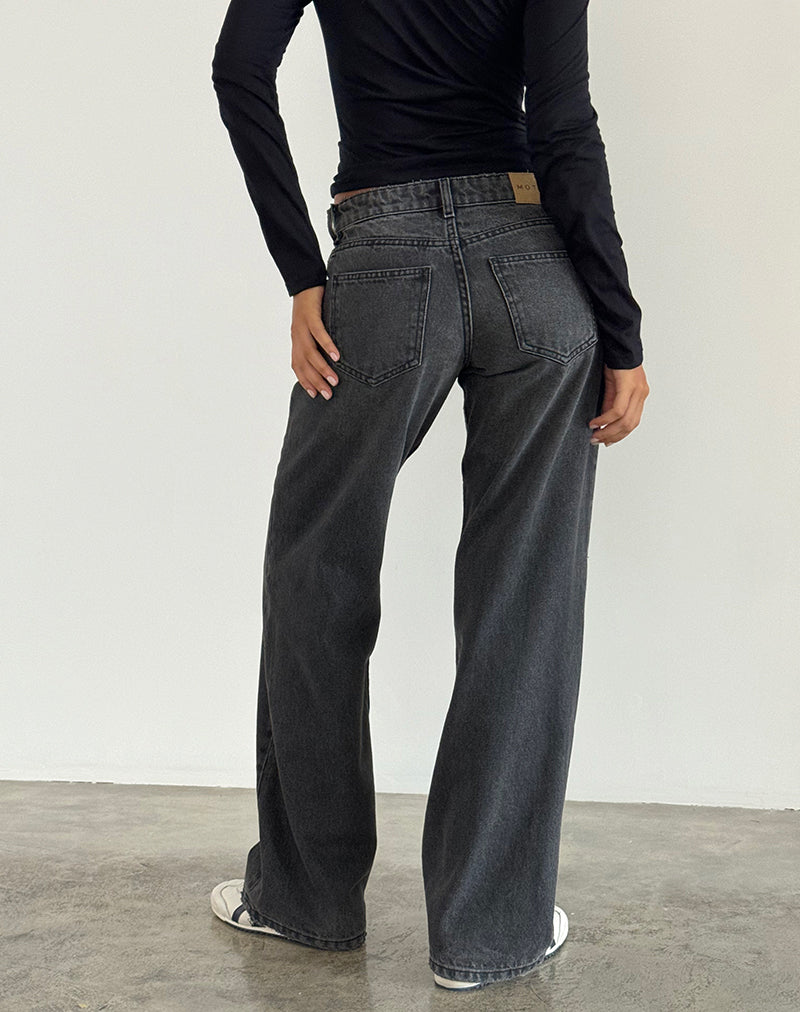 Washed Black Grey Low Rise Straight Leg Jeans | Parallel – motelrocks.com